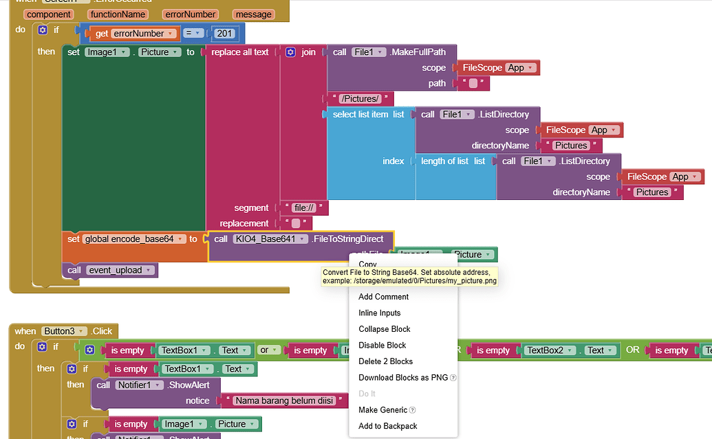 Why is the input gambar not entered in the following MySQL database table? - MIT App Inventor ...