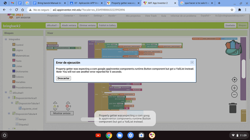 Property getter was expecting a com.google.appinventor.components.runtime.Button component but ...