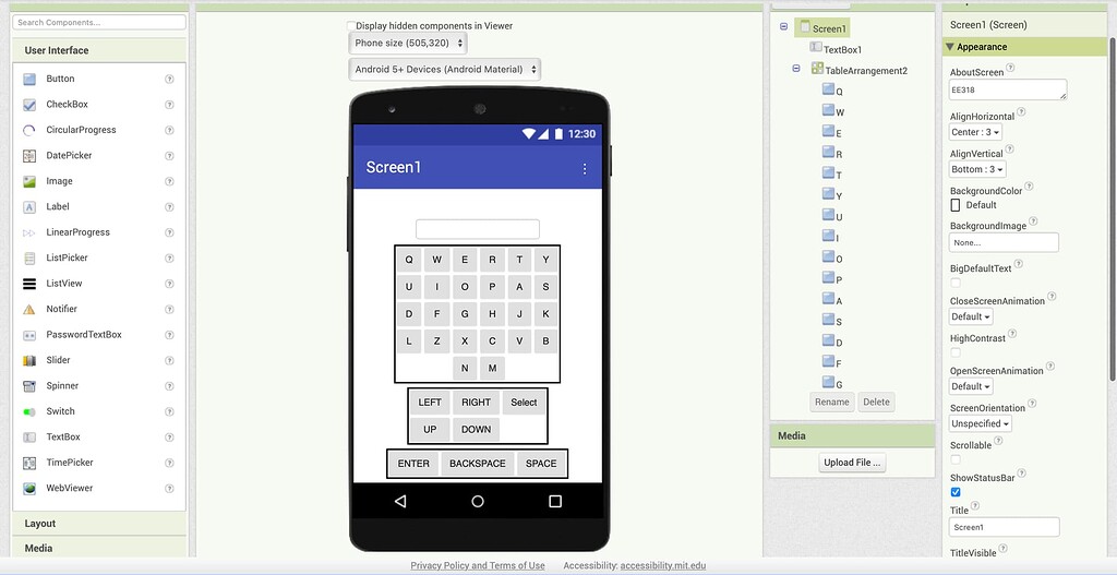 Interactive Keyboard, using 'LEFT' 'RIGHT' 'UP 'DOWN' Buttons issue - App Inventor for iOS - MIT ...