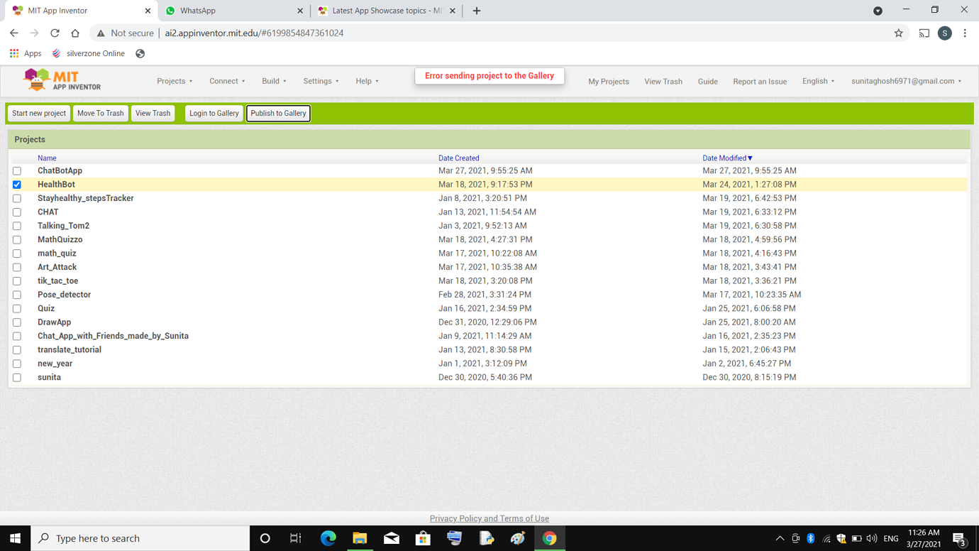 Error In Sending Project To App Inventor Gallery Mit App Inventor Help Mit App Inventor