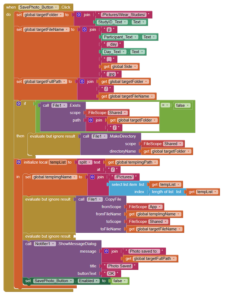 How do you save a photo taken with camera in a subfolder? - MIT App ...