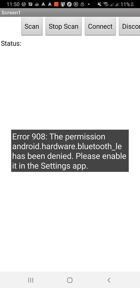 No devices found during BLE scan on android 10 - MIT App Inventor Help - MIT App Inventor Community