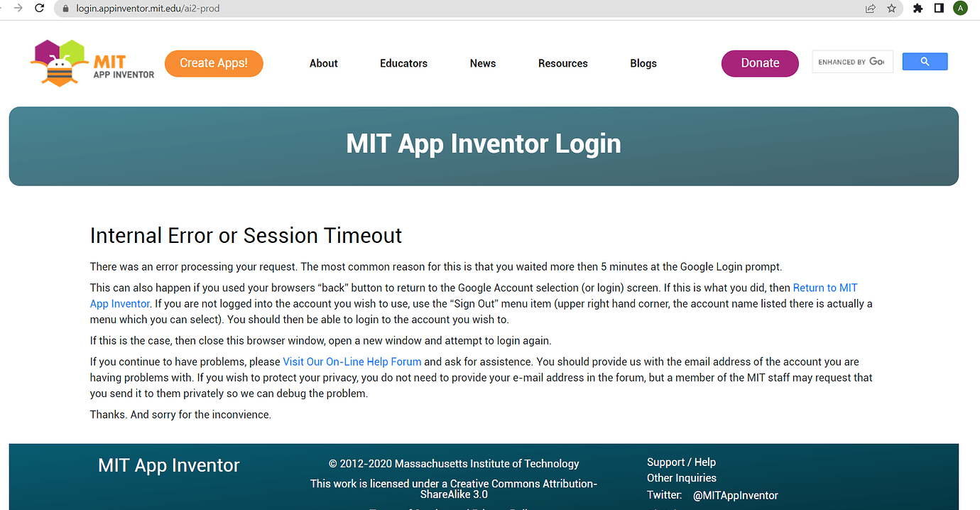 Internal Error Or Session Timeout Helppp Mit App Inventor Help Mit App Inventor Community