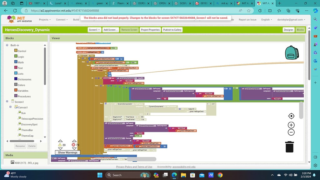 Large disappearance of blocks with error The Blocks Area Did Not Load ...