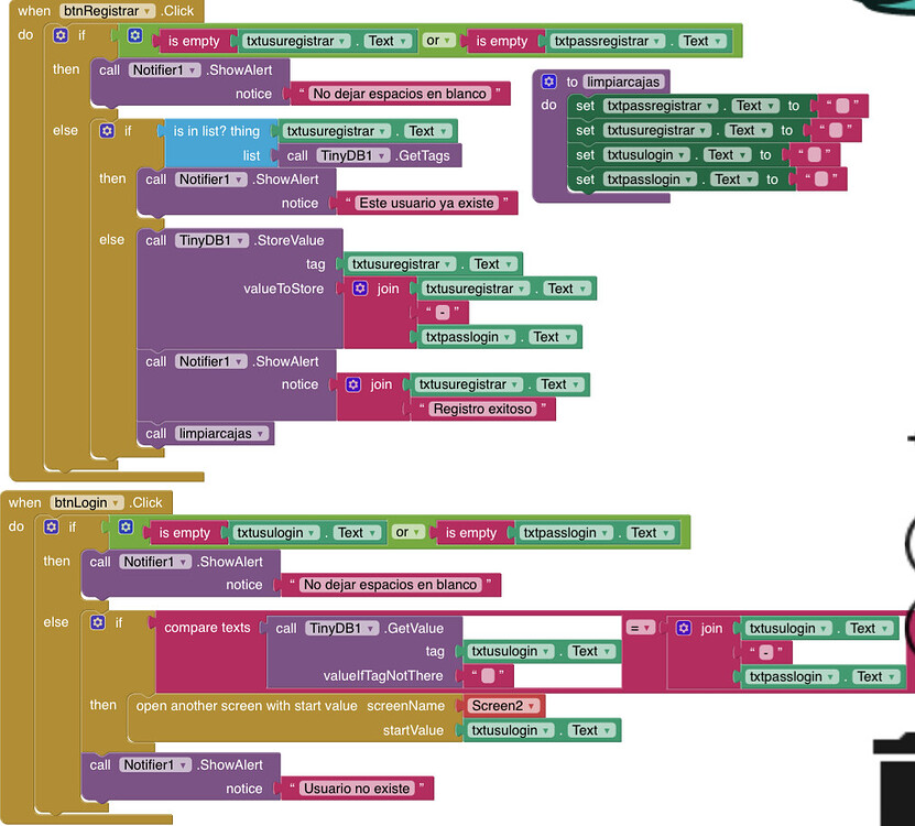 Application with registration and login (tinyDB) - MIT App Inventor ...