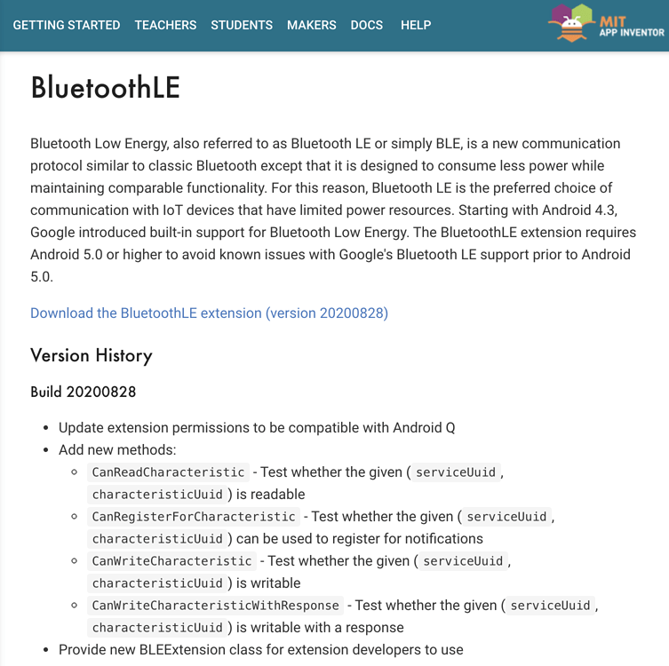 BluetoothLE extension 20200828 released - News/Announcements - MIT App ... BluetoothLE extension 20200828 released - News/Announcements - MIT App ...