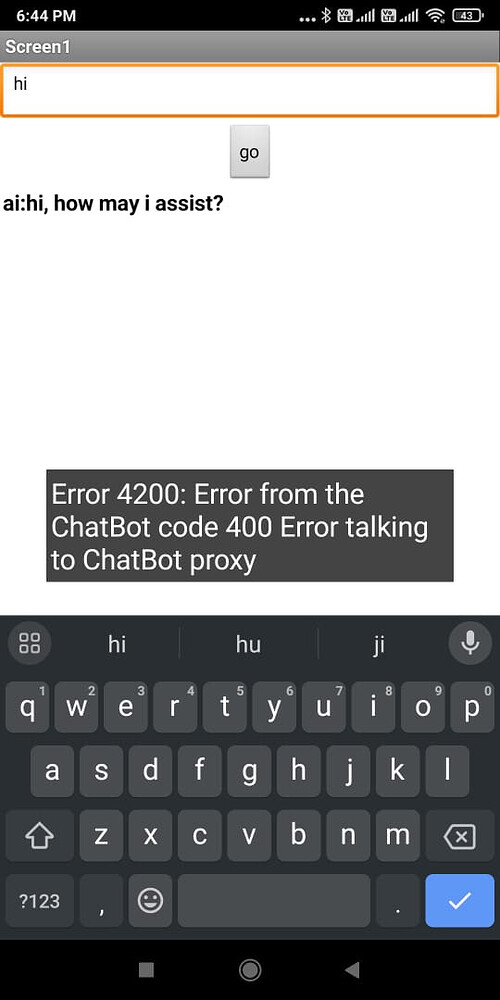 Error 4200: Chatbot - MIT App Inventor Help - MIT App Inventor Community