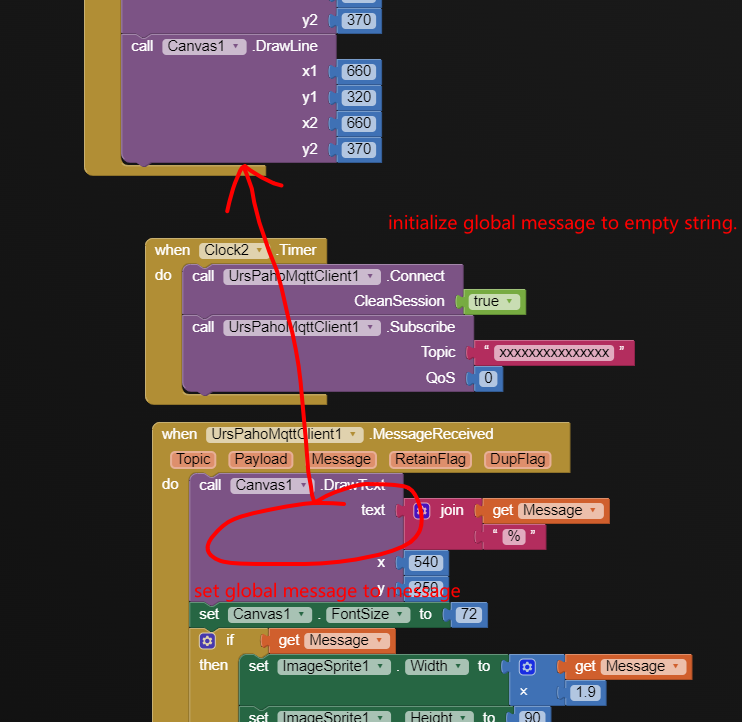 Mqtt display on canvas on and of as it read meassage - General ...