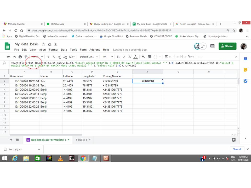 Query Working On 1 Google Sheet But Returning ERROR On Another Sheet MIT App Inventor Help 