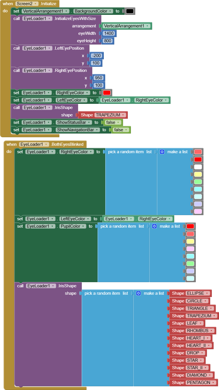 EyeLoader that creates and manages animated eye and mouth components ...