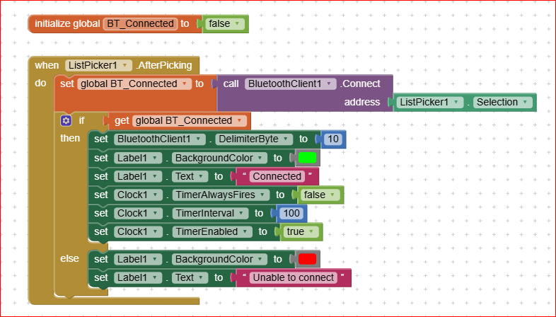 My bluetooth was already connected but why the data from the coding not appear on mit apps ...