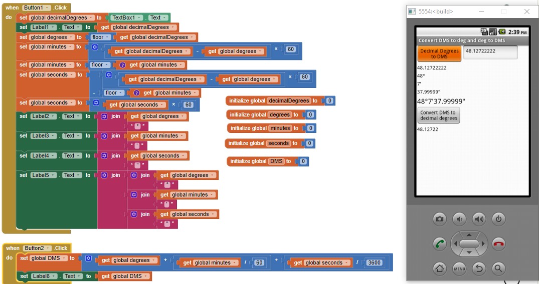 Convert Degree Decimal To Degree Minute Second MIT App Inventor Help 