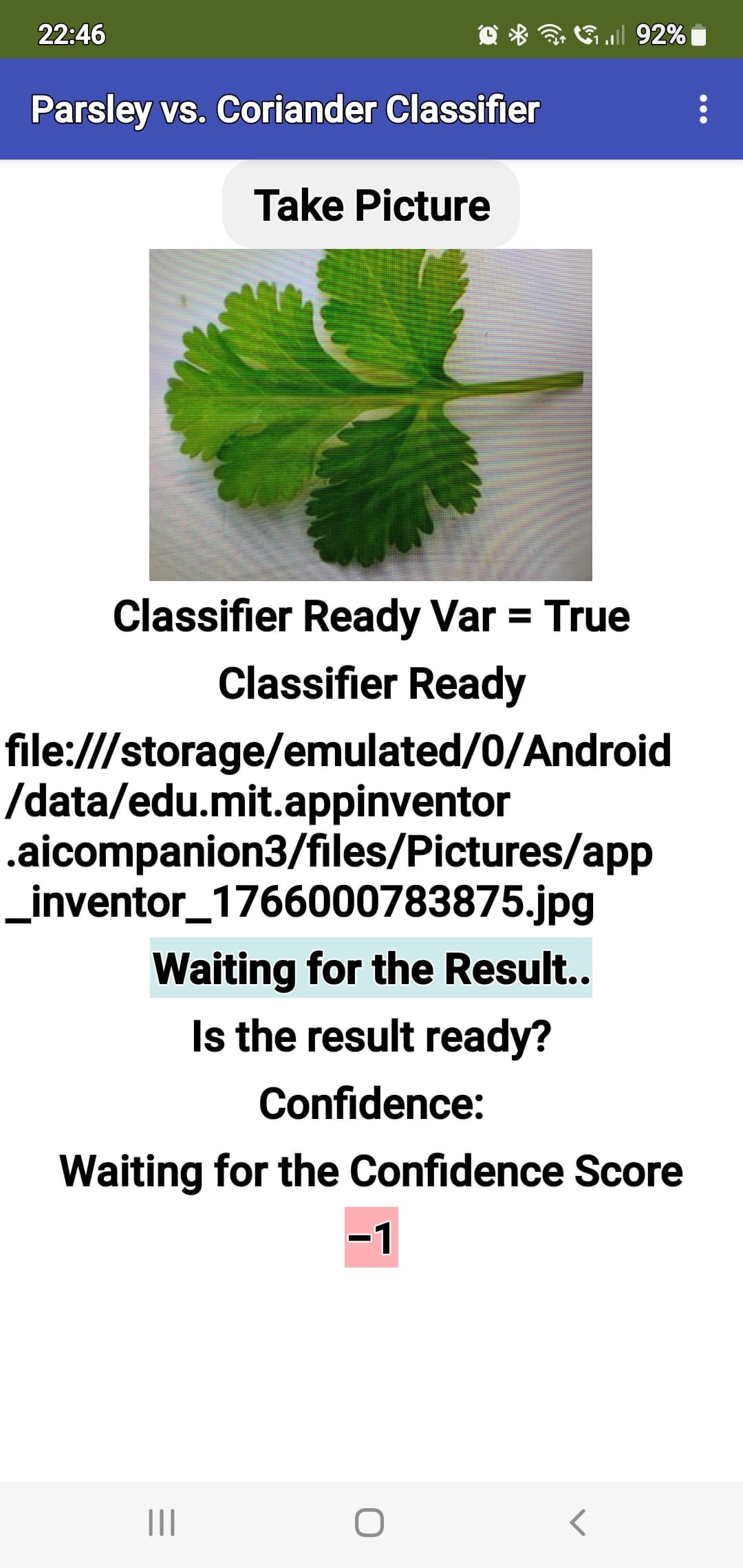 PersonalImageClassifier returns Error -1 even after ClassifierReady ...