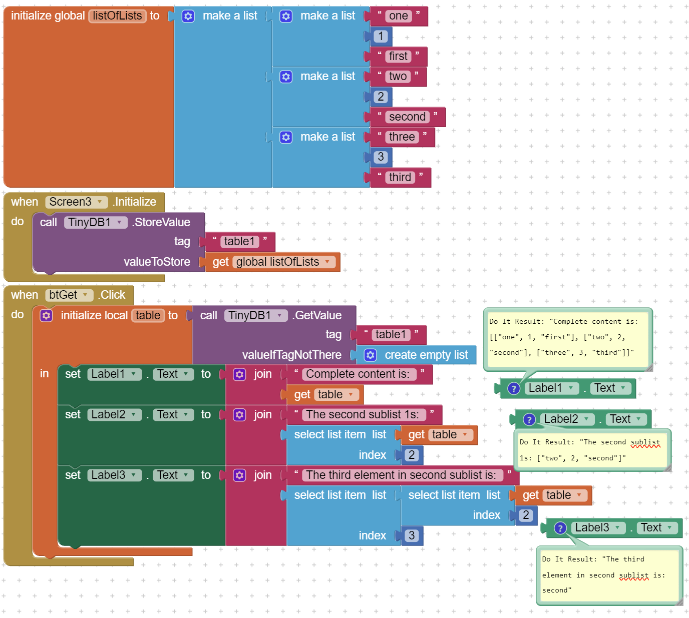 How Can Call A Sublist Of A List Using Tinydb Mit App Inventor Help Mit App Inventor Community