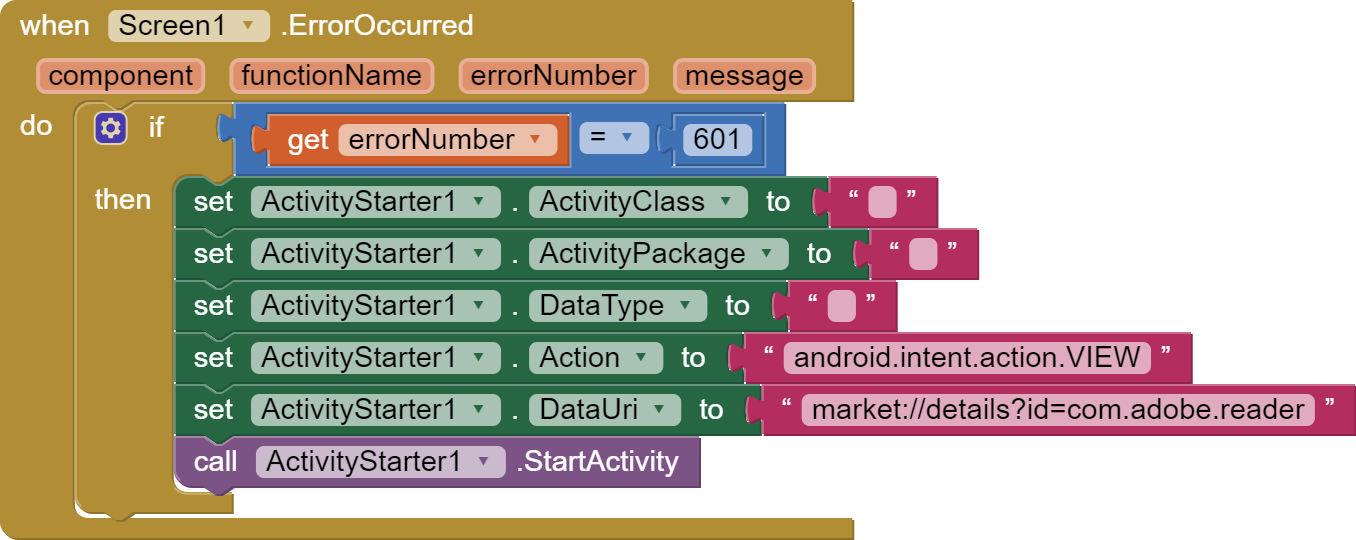 Error 601: "No Corresponding Activity was found" launching Google Play ...